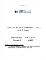 Lab Docx KLFSLKDFJLK Course CYB Cisco Technologies CCNA Lab IP Routing Student