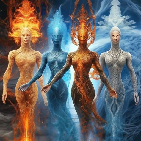 4 Gorgeous Elemental Spirits Of Water Fire Air And Earth In The Form