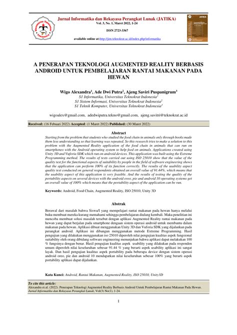 Pdf A Penerapan Teknologi Augmented Reality Berbasis Android Untuk Pembelajaran Rantai Makanan