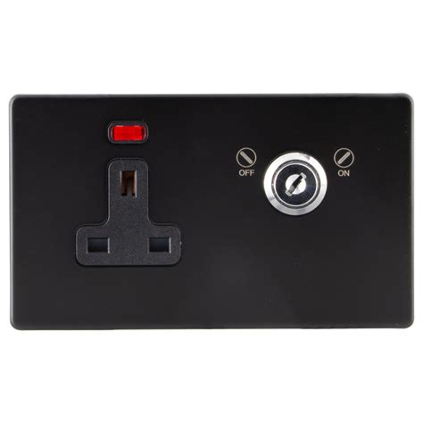 13a Dp Key Lockable Socket Black Insert Painted Matt Black Screwless