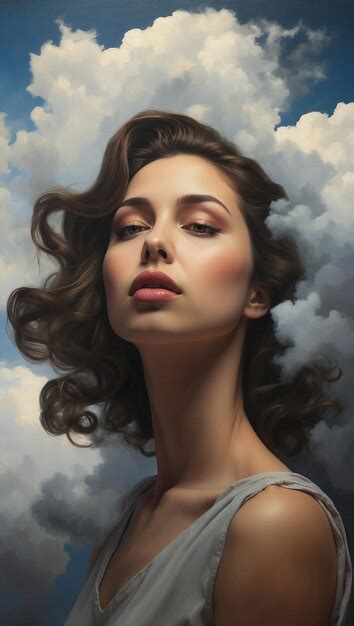 Premium Photo Real Womans Face Lost Among White Clouds