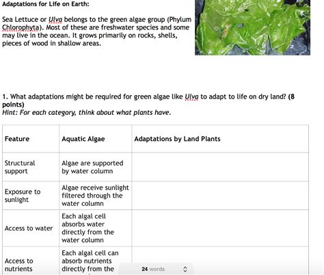 Solved 1 What Adaptations Might Be Required For Green Algae