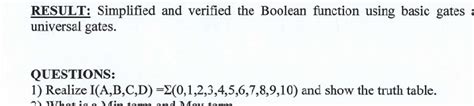 Solved Result Simplified And Verified The Boolean Function Using