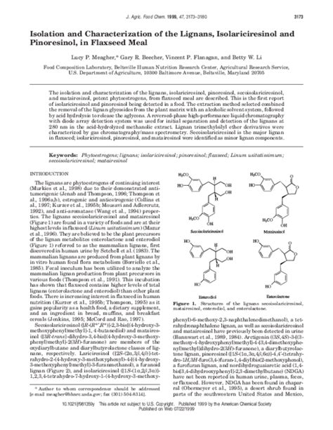 Pdf Isolation And Characterization Of The Lignans Isolariciresinol And Pinoresinol In