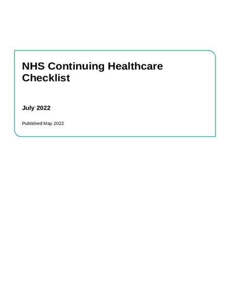 Nhs Continuing Healthcare Chc Assessment Checklistthe Chc Checklist Stage 1 Of The