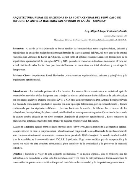 Arquitectura Rural De Haciendas En La Costa Central Del Perú Caso De