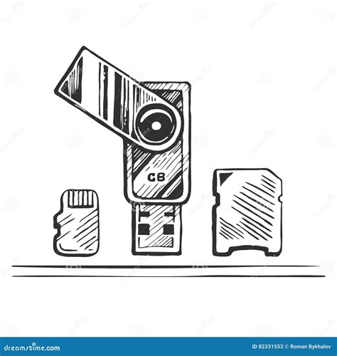 USB Stick And Memory Card Hand Drawn Sketch Stock Vector Illustration Of Plastic Hardware