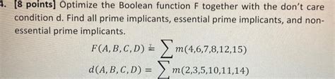Solved 4 8 Points Optimize The Boolean Function F