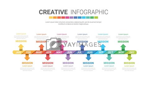 Timeline Presentation For 12 Months 1 Year Timeline Infographics Design Vector And