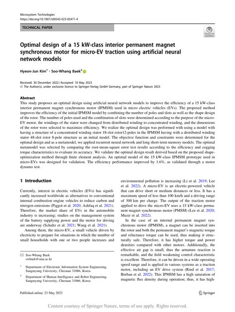Optimal Design Of A 15 Kw Class Interior Permanent Magnet Synchronous Motor For Micro Ev