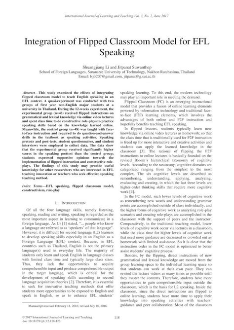 Pdf Integration Of Flipped Classroom Model For Efl Flipped Classroom Model To Teach