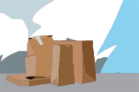 패스트 푸드 에코 포장 맛있는 햄버거 감자 튀김 종이 갈색 종이 가방과 테이블에 상자의 큰 점심 세트 그림 가방에 대한 스톡