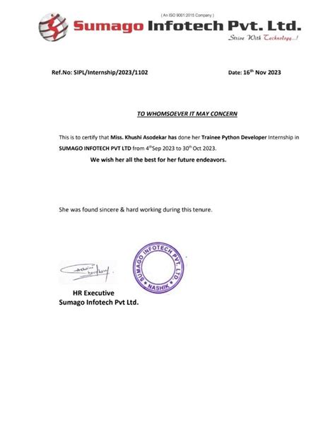 Khushi Asodekar On Linkedin Pythondeveloper Internshipcomplete Sumagojourney