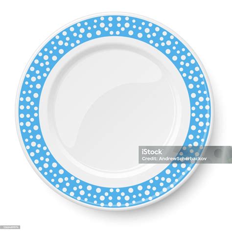 흰색 배경에 분리 된 흰색 물방울 무늬가있는 파란색 접시 접시에 대한 스톡 벡터 아트 및 기타 이미지 접시 감귤 그릇 Istock