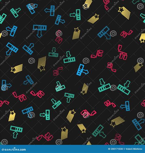 Set Line Loading Falling Star And Folder Tree On Seamless Pattern