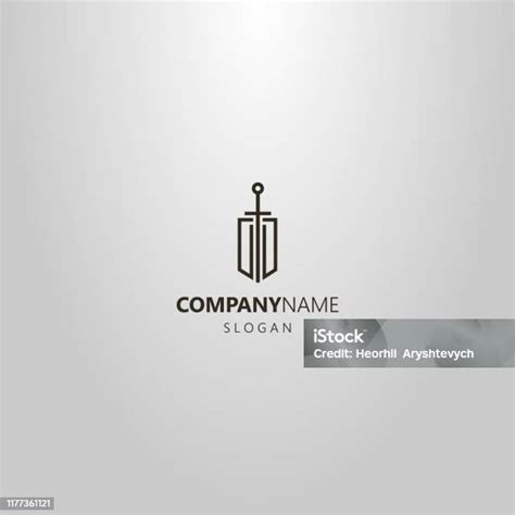 방패에 칼의 간단한 벡터 현대 미니멀 리스트 라인 아트 로고 개념에 대한 스톡 벡터 아트 및 기타 이미지 개념 검 검은색