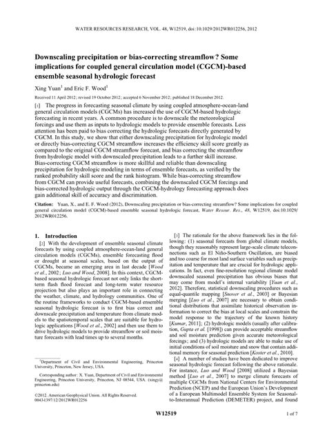 Pdf Downscaling Precipitation Or Bias Correcting Steamflow Some Implications For Coupled