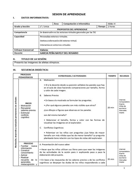 Sesion De Aprendizaje 1ro De Primaria Clase 6 Pdf Aprendizaje