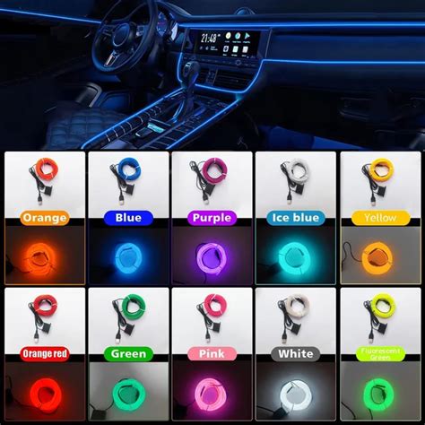 자동차 인테리어 Led 장식 램프 El 와이어링 네온 스트립 유연한 주변 조명 Usb 파티 분위기 다이오드 1m 2m