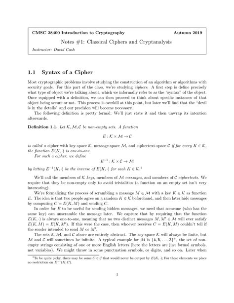 Notes 1 Classical Ciphers And Cryptanalysis 11 Syntax Of A Cipher