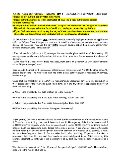 HW1 HW1 CS408 Computer Networks Fall 2019 HW 1 Due October 14 201 9 8 40