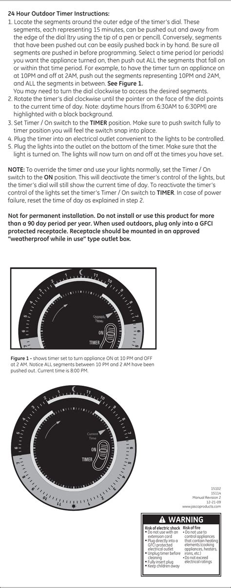 Ge Appliances Outdoor 15102 15114 Mechanical Timer Owners Manual 2 Eng