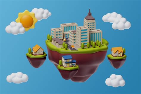 떠다니는 섬 일러스트레이션의 3d 렌더링 무료 Psd 파일