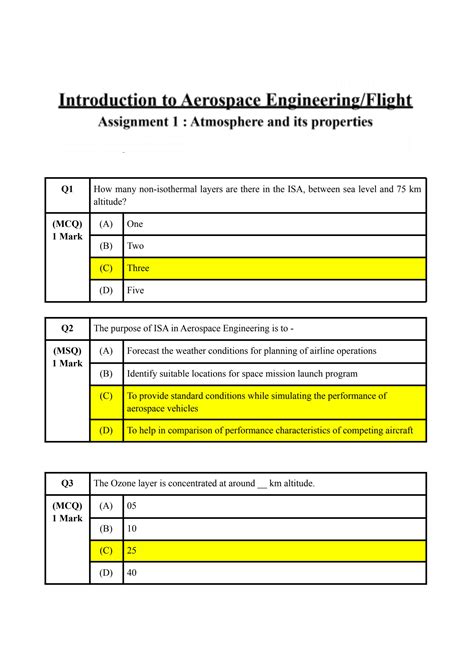 Solution Introduction To Aerospace Engineering And Flight Assignment 1