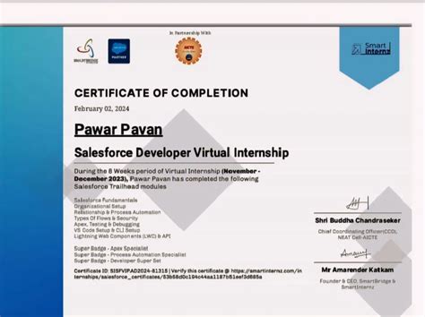 Pawar Pavan On Linkedin Salesforce Developer Virtualinternship Certified Aceplacements…