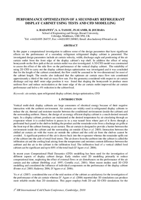 Pdf Performance Optimization Of A Secondary Refrigerant Display Cabinet Using Tests And Cfd
