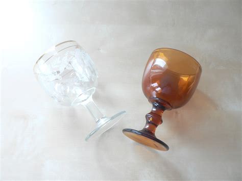 2 Vintage Heavy Glass Goblets Hoffman House Amber Goblet And Bartlett
