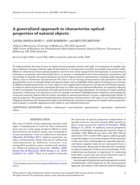 Pdf A Generalized Approach To Characterize Optical Properties Of Natural Objects