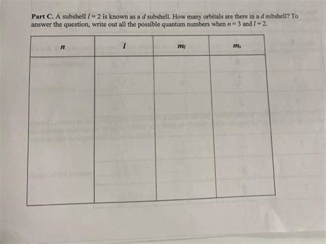 solved part c a subshell l 2 is known as a d subshell how