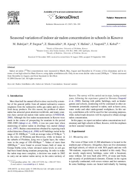 Pdf Seasonal Variation Of Indoor Air Radon Concentration In Schools
