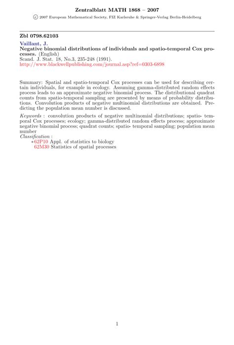 Pdf Negative Binomial Distributions Of Individuals And Spatio Temporal Cox Processes