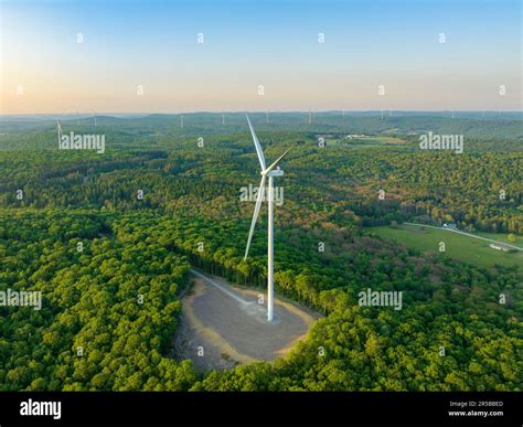 Afternoon Aerial Drone View Of Wind Power Turbines Under Construction