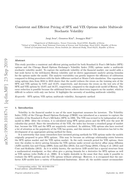Pdf Consistent And Efficient Pricing Of Spx And Vix Options Under Multiscale Stochastic Volatility