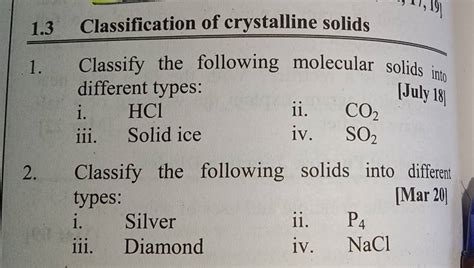 13 Classification Of Crystalline Solids 1 Classify The Following Molecu