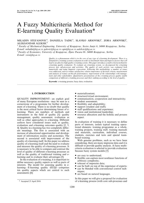 Pdf A Fuzzy Multicriteria Method For E Learning Quality Evaluation
