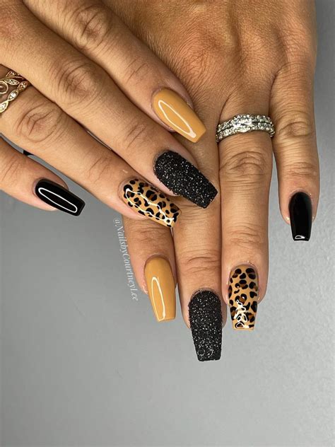 Cheetah Nails Black Glitter Leopard Nails Cheetah Print Nails Nail
