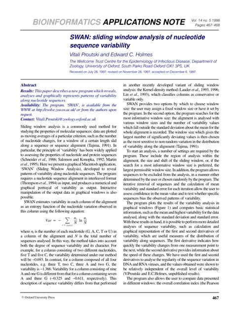 Pdf Swan Sliding Window Analysis Of Nucleotide Sequence Variability