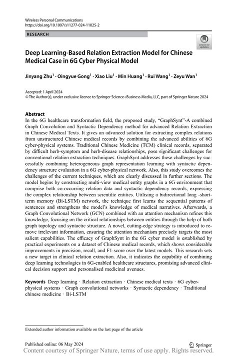 Deep Learning Based Relation Extraction Model For Chinese Medical Case In 6g Cyber Physical Model