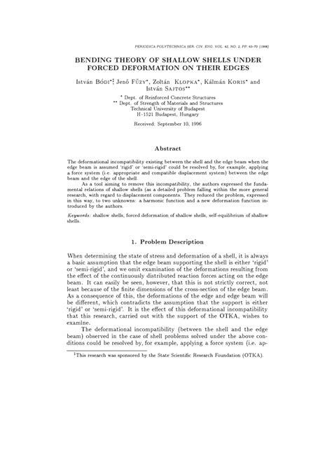 Pdf Bending Theory Of Shallow Shells Under Forced Deformation On