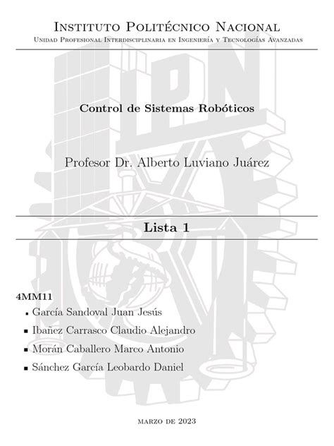 lista de ejercicios de control de sistemas robóticos pdf