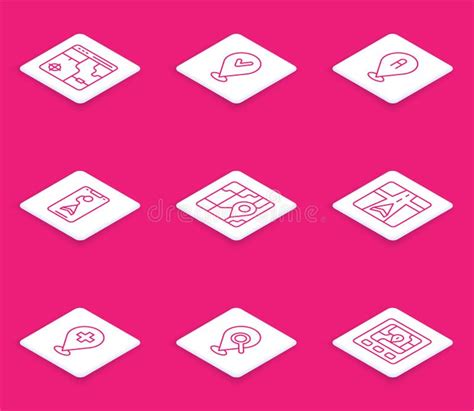 Set Line Infographic Of City Map Location With Check Mark City Navigation Gps Device Medical