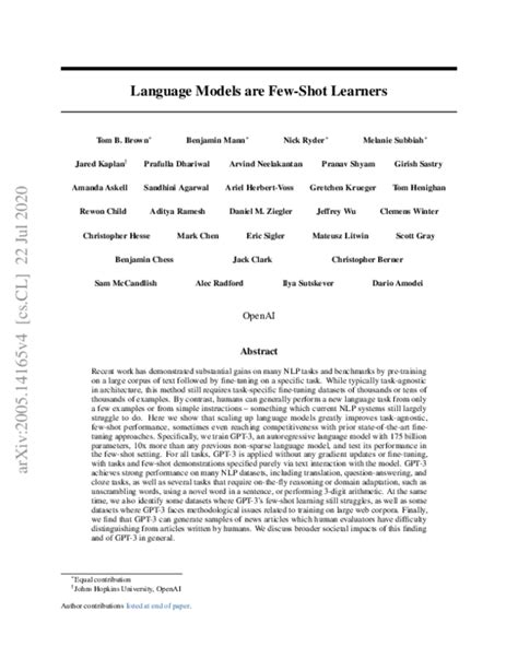 Pdf Language Models Are Few Shot Learners
