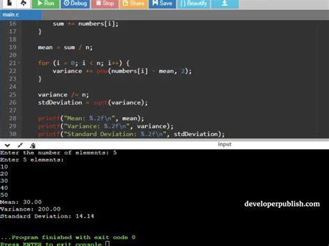C Program To Find Mean Variance And Standard Deviation