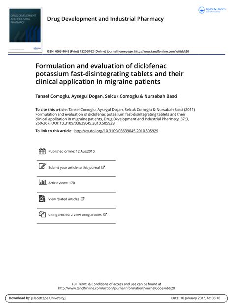 Pdf Formulation And Evaluation Of Diclofenac Potassium Fast Disintegrating Tablets And Their
