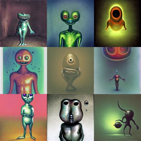 Glowing Metallic Blobby Guy Creature Weird Silly Stable Diffusion