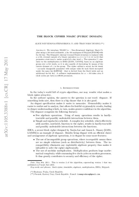 Pdf The Block Cipher Nsabc Public Domain